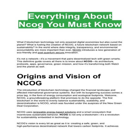 NCOG Building Sustainable Ecosystems for Data Privacy and Web3 Solutions | PDF