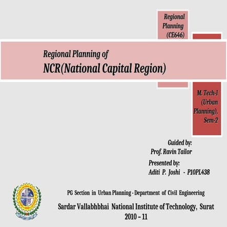 NCR-regional planning.ppt done by surat mtech | PPT