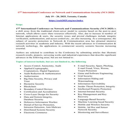 17th International Conference on Network and Communications Security (NCS 2025) | PDF