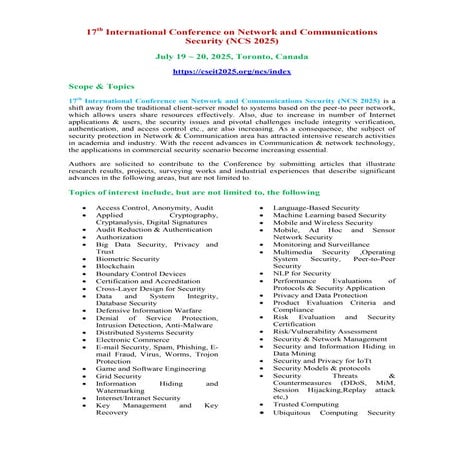 17th International Conference on Network and Communications Security (NCS 2025) | PDF