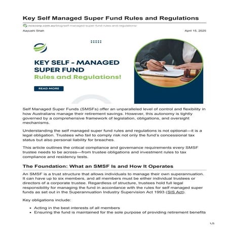 Essential Self Managed Super Fund Rules to Know | PDF