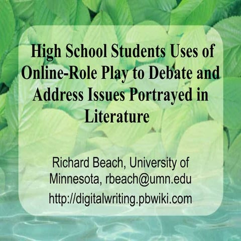 High School Students Uses of Online-Role Play to Debate and Address ...
