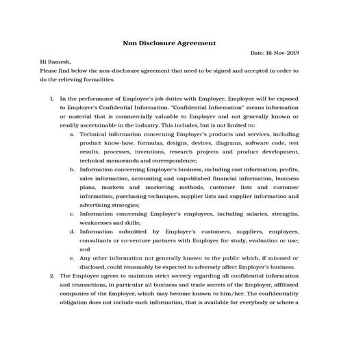 Sample NDA Format for a Marketing Firm.. | PDF