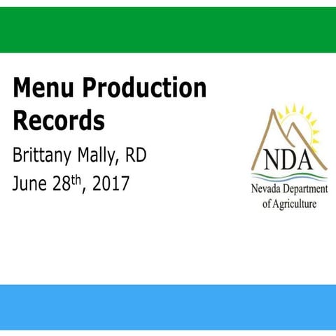 Nevada Department of Agriculture Menu Production Records Webinar 1.14.15