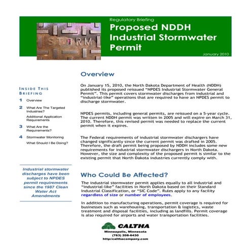 NDDH North Dakota Industrial Stormwater Permit | PDF