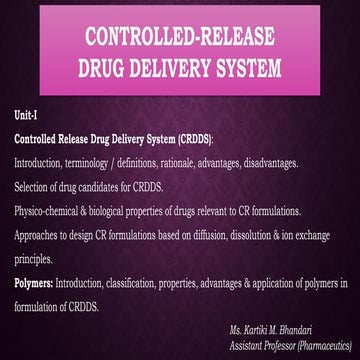 Controlled Drug Delivery System, Unit-I, BP704T: NDDS, Sem-VII, Final ...