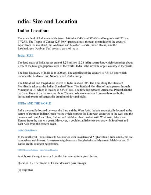 Class 9th Geography Chapter 1| India-Size and Location | PDF | Asia Travel | Travel Locations