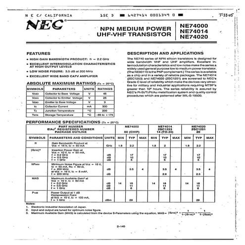 Ne74000 datasheet | PDF | Free Download