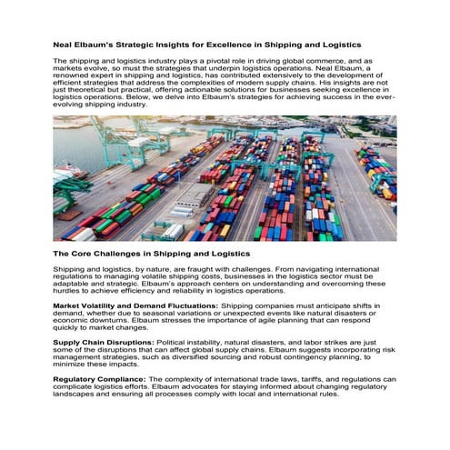 Neal Elbaum’s Strategic Insights for Excellence in Shipping and ...