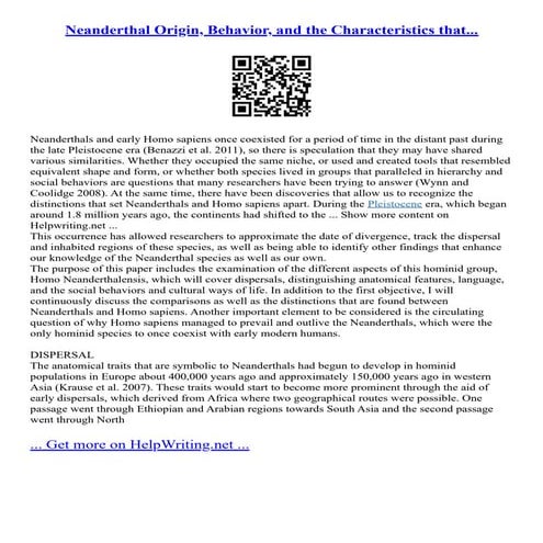 Neanderthal Origin, Behavior, And The Characteristics That... | PDF