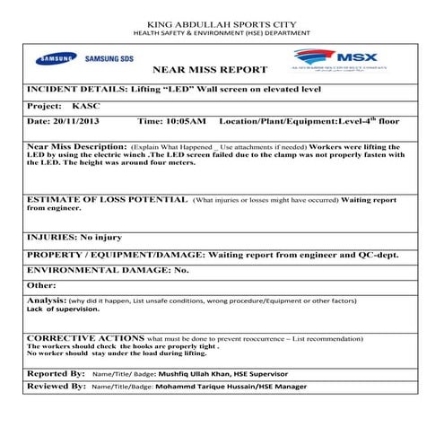 Near Miss Reporting | PPTX