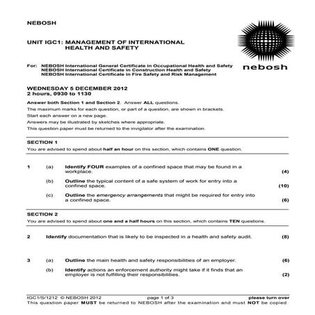 Nebosh igc1-past-exam-paper-december-2012 | PDF