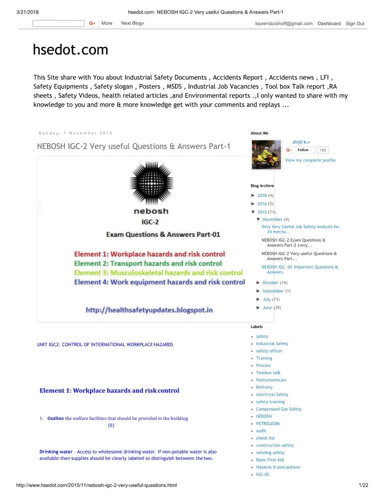 Nebosh igc 2 very useful questions & answers part-1