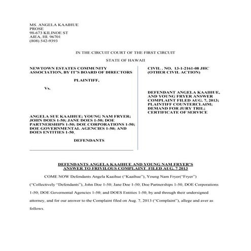 Angela Kaaihue -vs- Newtown Estates Community Association | PDF