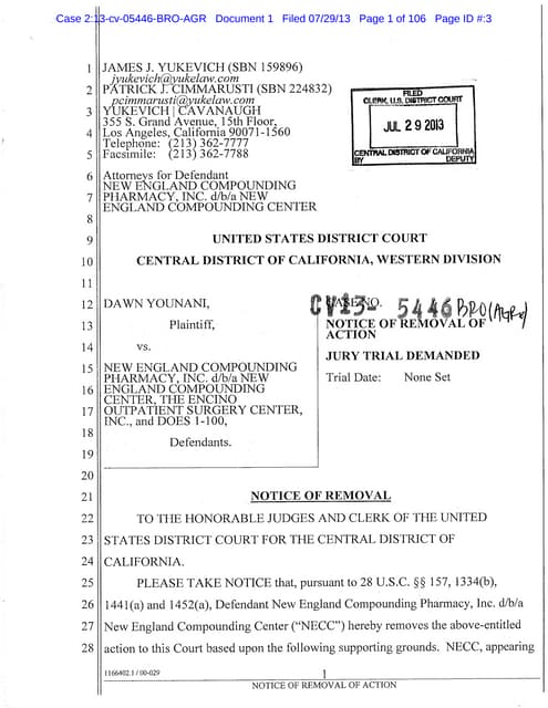 Sample notice of removal to United States District Court | DOC