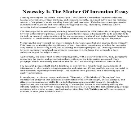Necessity Is The Mother Of Invention Essay | PDF
