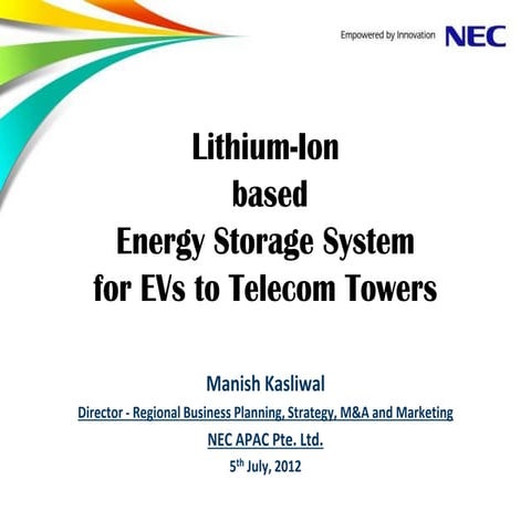 NEC's Lithium Ion battery for EVs to TelecomTower | PDF