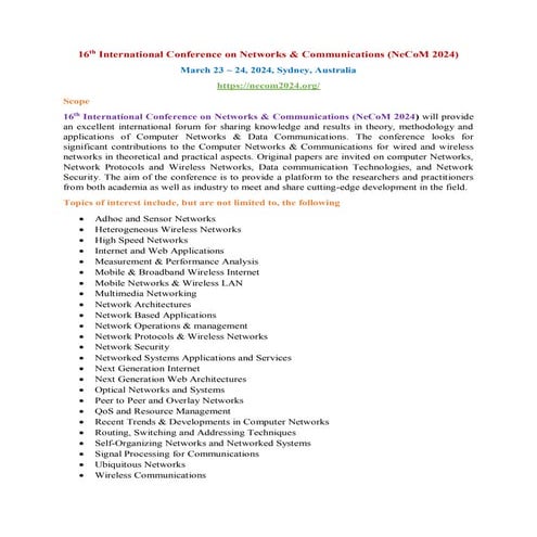 16th International Conference on Networks & Communications (NeCoM 2024) | PDF