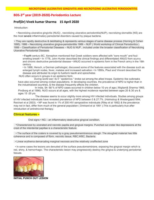 Necrotizing ulcerative gingivitis | PPTX | Dental Health | Diseases and ...