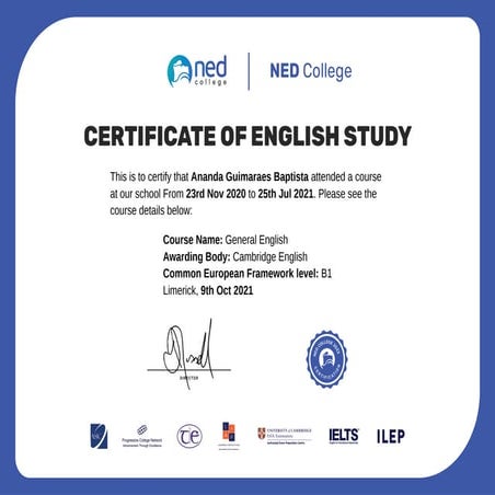 Certificate of English Study | PDF