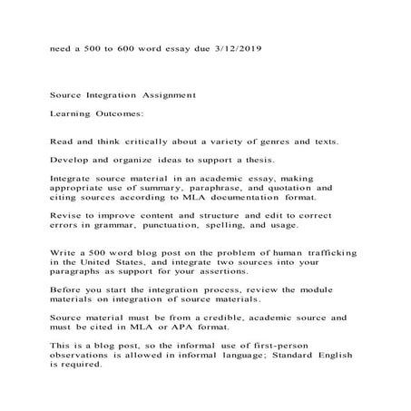 need a 500 to 600 word essay due 3122019Source Integrati | PDF