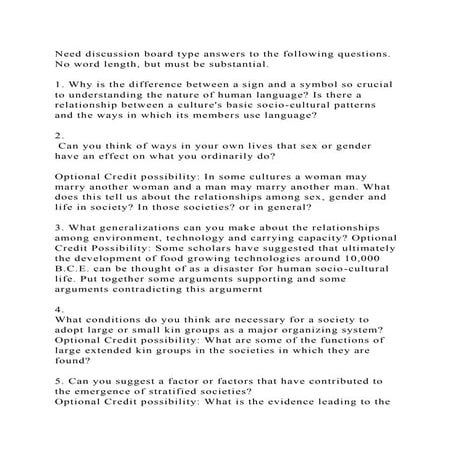 Need discussion board type answers to the following questions. No wo.docx