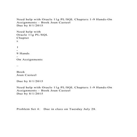 Need Help With Oracle 11g Plsql Chapters 1 9 Hands On Assignmentsdocx 2671