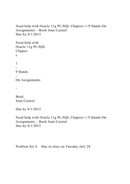 Need Help With Oracle 11g Plsql Chapters 1 9 Hands On Assignmentsdocx 2671