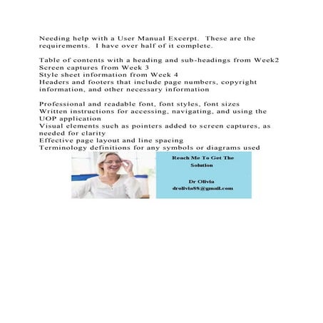Needing help with a User Manual Excerpt. These are the requirements.docx