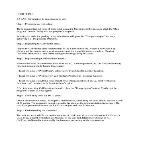 Need It In C 1 7 Lab Introduction To Data Structures Labs Step 1 Pro Docx