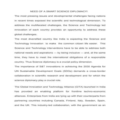 Need of science diplomacy 1 | PDF