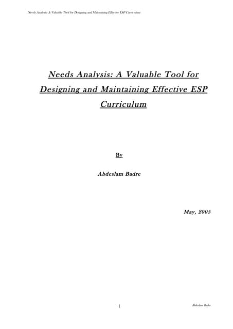 Types of Needs analysis in ESP | PPT