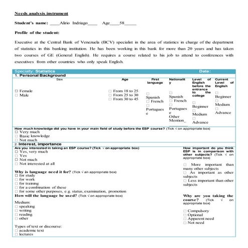 Needs analysis questionnaire | DOCX