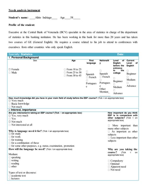 Needs Analysis Questionnaire Docx