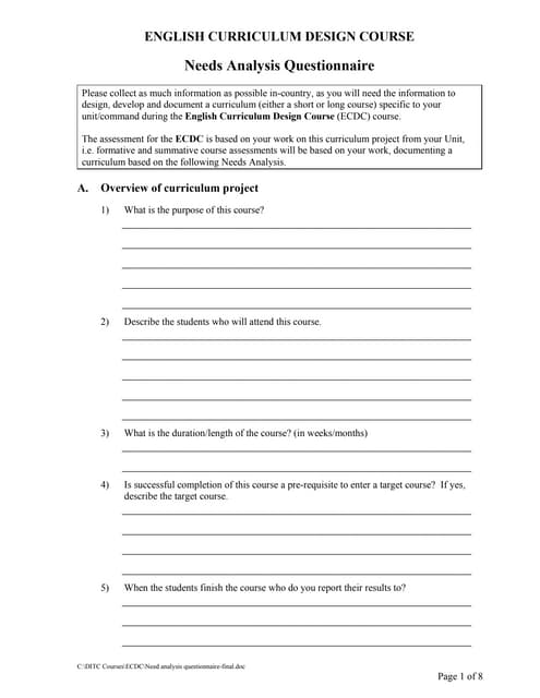 Needs analysis questionnaire | DOCX