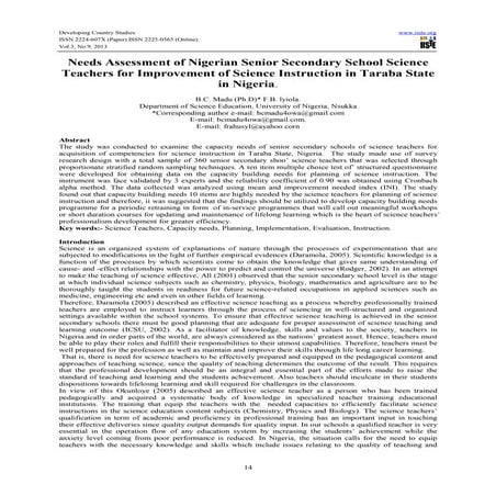 Needs assessment of nigerian senior secondary school science teachers ...