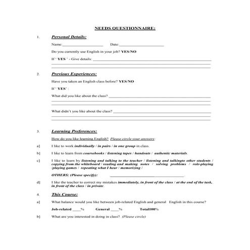 Needs assessment questionnaire | PDF