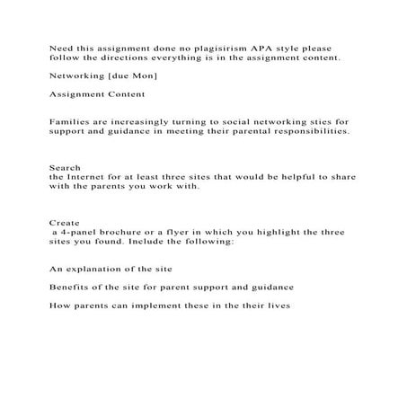 Need this assignment done no plagisirism APA style please follow the.docx