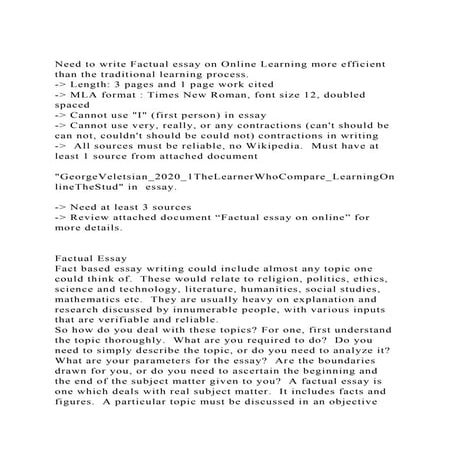 Need to write Factual essay on Online Learning more efficient than.docx