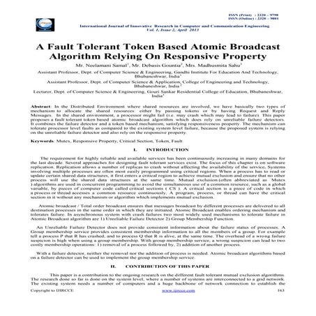 A Fault Tolerant Tokenbased Atomic Broadcast Algorithm Relying On Responsive Property Pdf 