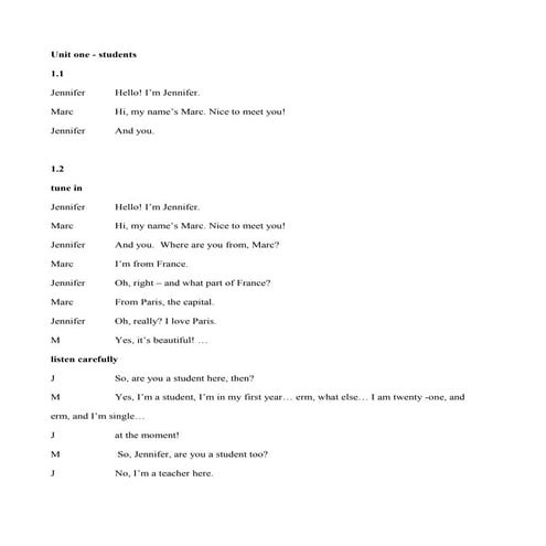 Natural English Elementary Scripts Unit 1 | PDF