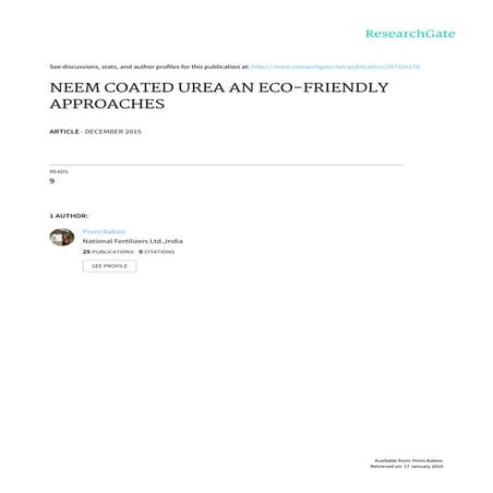 Neem coated urea an eco friendly approaches | PDF