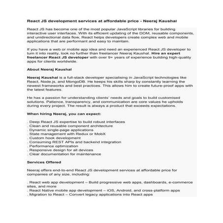 Neeraj Kaushal offers React JS development services at affordable prices.docx