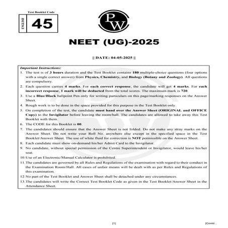NEET 25 PAPER.pdf for medical aspirant students | PDF