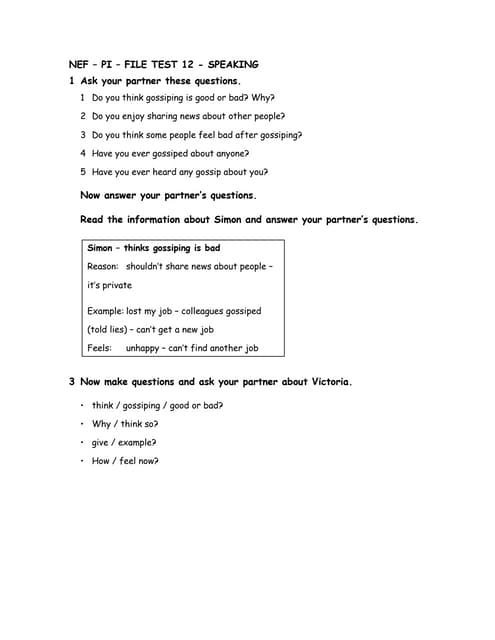 NEF - PI - FILE TEST 1 SPEAKING | PDF