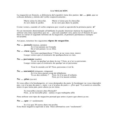 Negación en francés · resumen | PDF