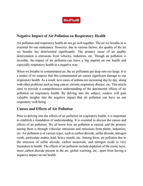 Effect Of Air Pollution On Human Health | PPTX