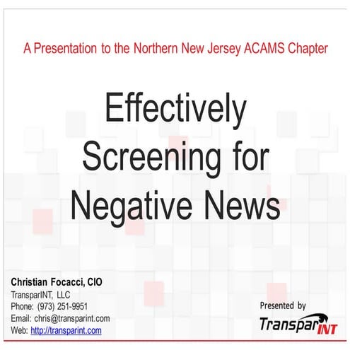 Effective Negative News Screening | PPTX