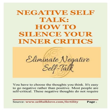 NEGATIVE SELF TALK: HOW TO SILENCE YOUR INNER CRITICS | DOC | Mental Health | Diseases and ...