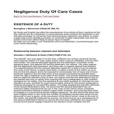Negligence duty of care cases | DOCX